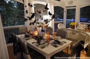 Halloween Table Setting Tablescape with Raven Crow Centerpiece