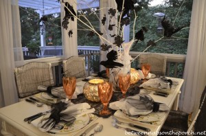 Halloween Table Setting Tablescape with Raven Crow Centerpiece