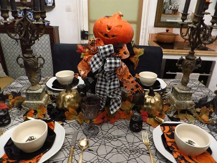 Halloween Table Setting With Beautiful Vintage Candelabras
