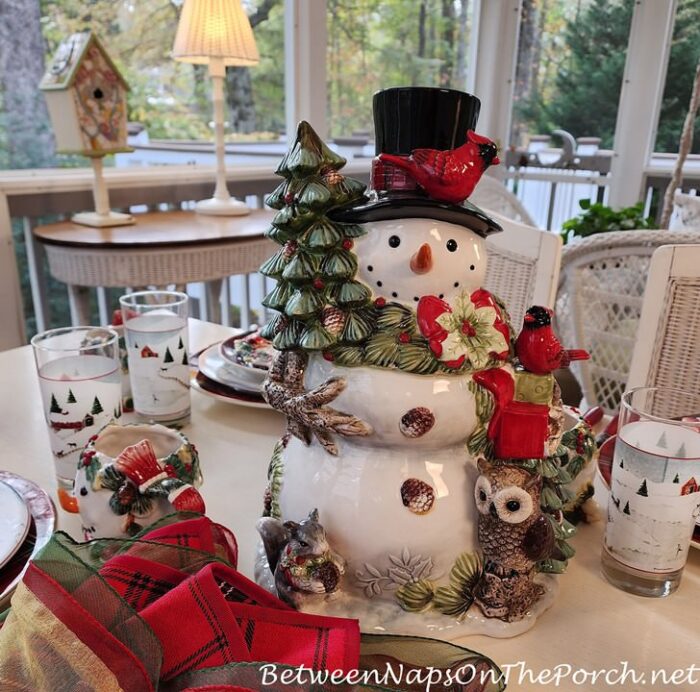 Winter Table Setting Featuring A Beautiful Christopher Radko Snowman ...